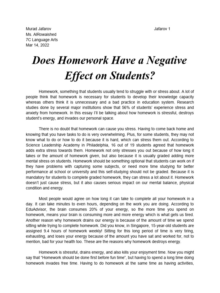 Negative Effects of Homework on Students | PDF | Homework | Stress ...