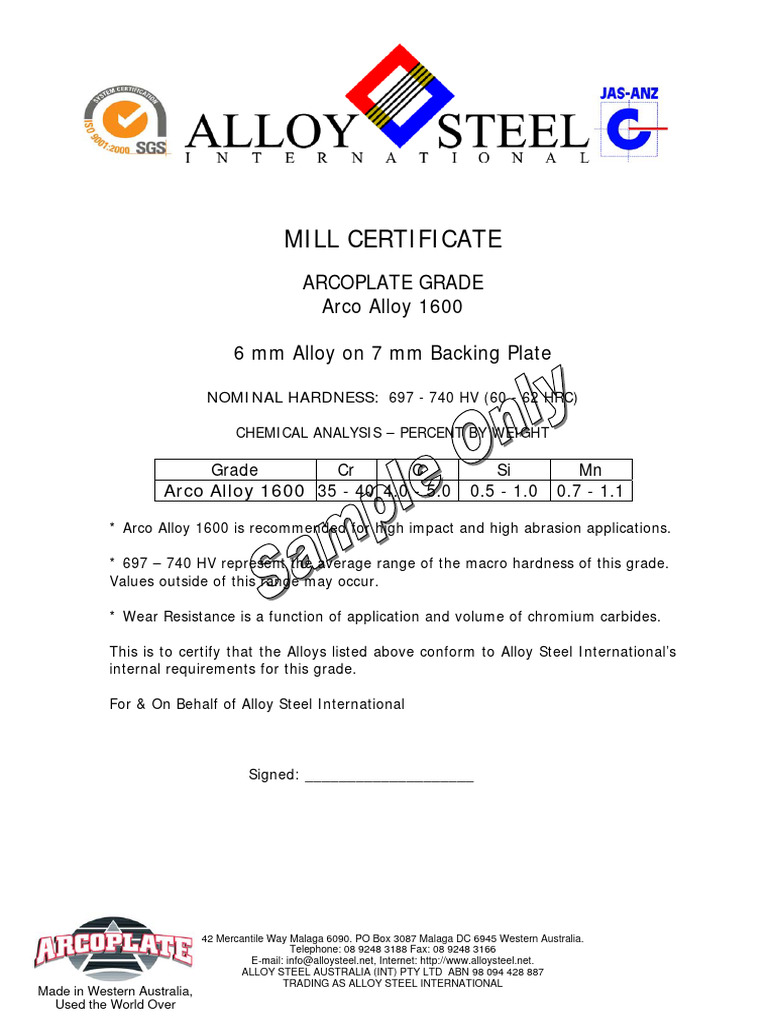 Arco Alloy 1600 AA1600 Sample 6 On 7 | PDF