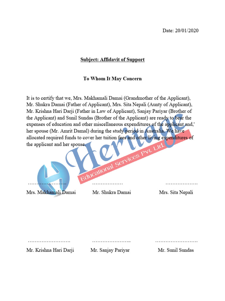 Sample Affidavit of Support | PDF