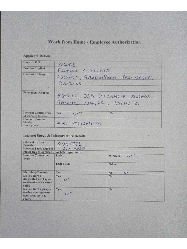 Work From Home - Employee Authorization | PDF