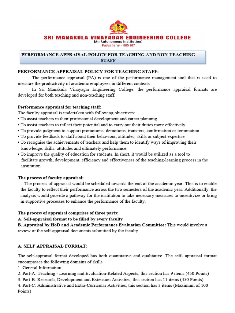 SMVEC - self appraisal policy | PDF | Performance Appraisal | Business