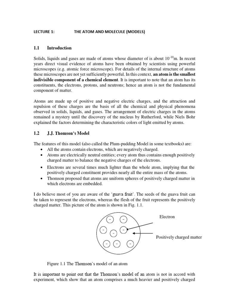 The Atom and Molecule (Models) | PDF | Atoms | Electron
