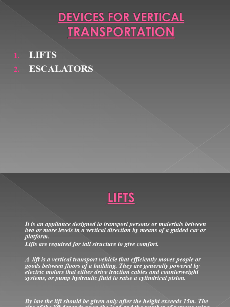 Vertical Transportation Lifts N Esclators | PDF | Elevator | Transport