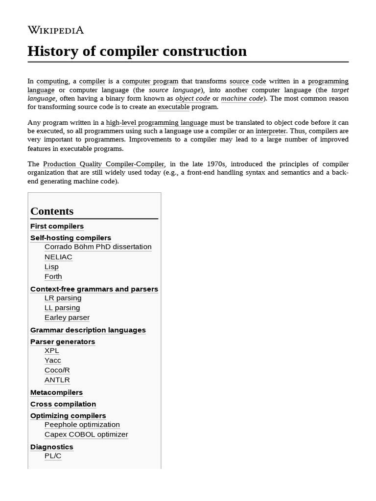 History of Compiler Construction | PDF | Parsing | Compiler