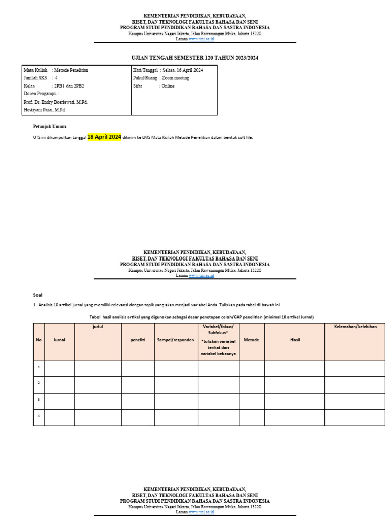 Uts Metlit S1 2024 | PDF