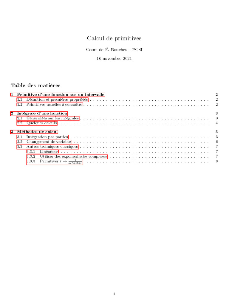 Calcul des Primitives et Intégrales | PDF | Intégral | Fonction ...