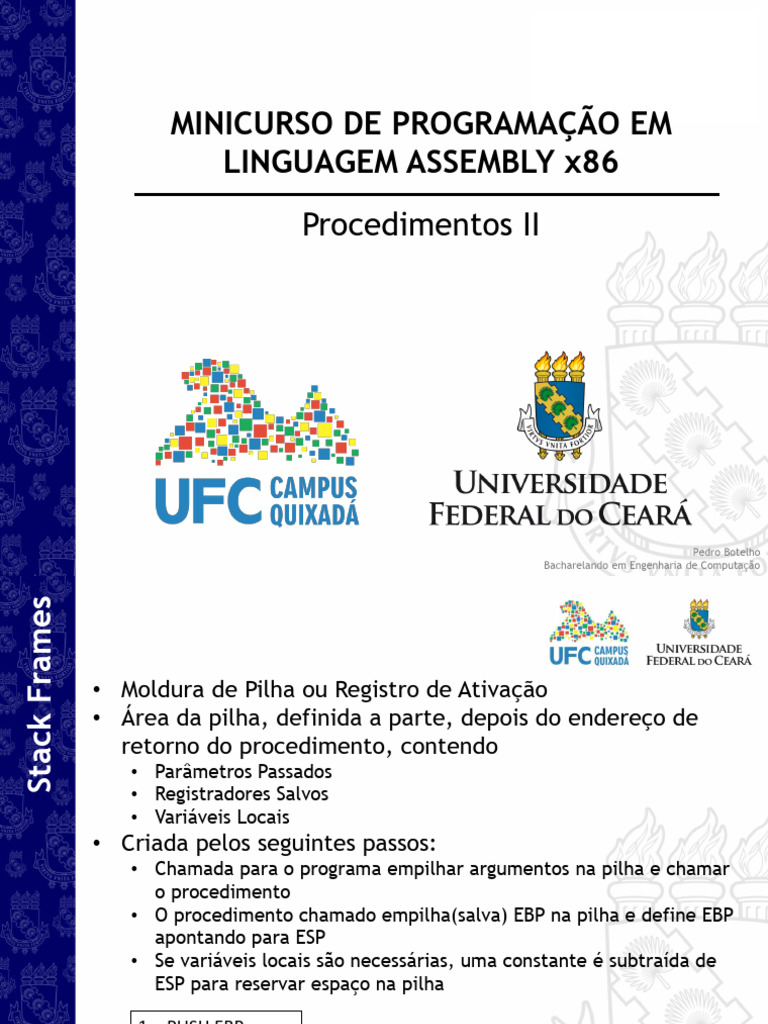 Minicurso de Programação em Linguagem Assembly X86: Procedimentos II ...