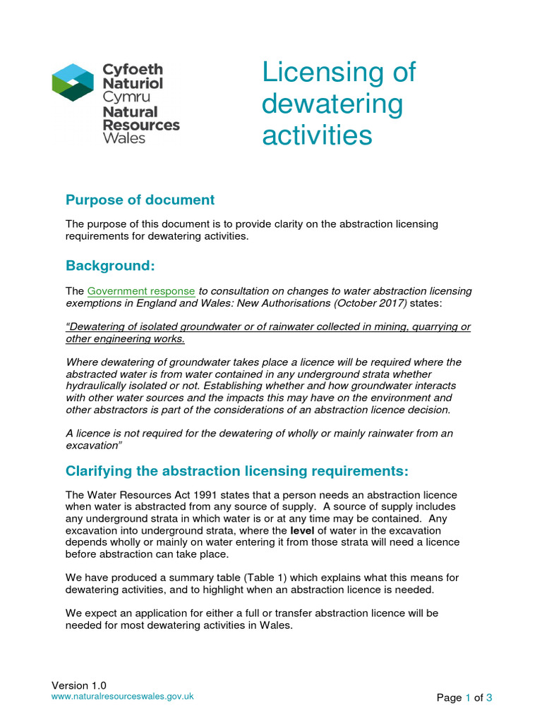 Briefing Note Dewatering Licensing | PDF | Water | Groundwater