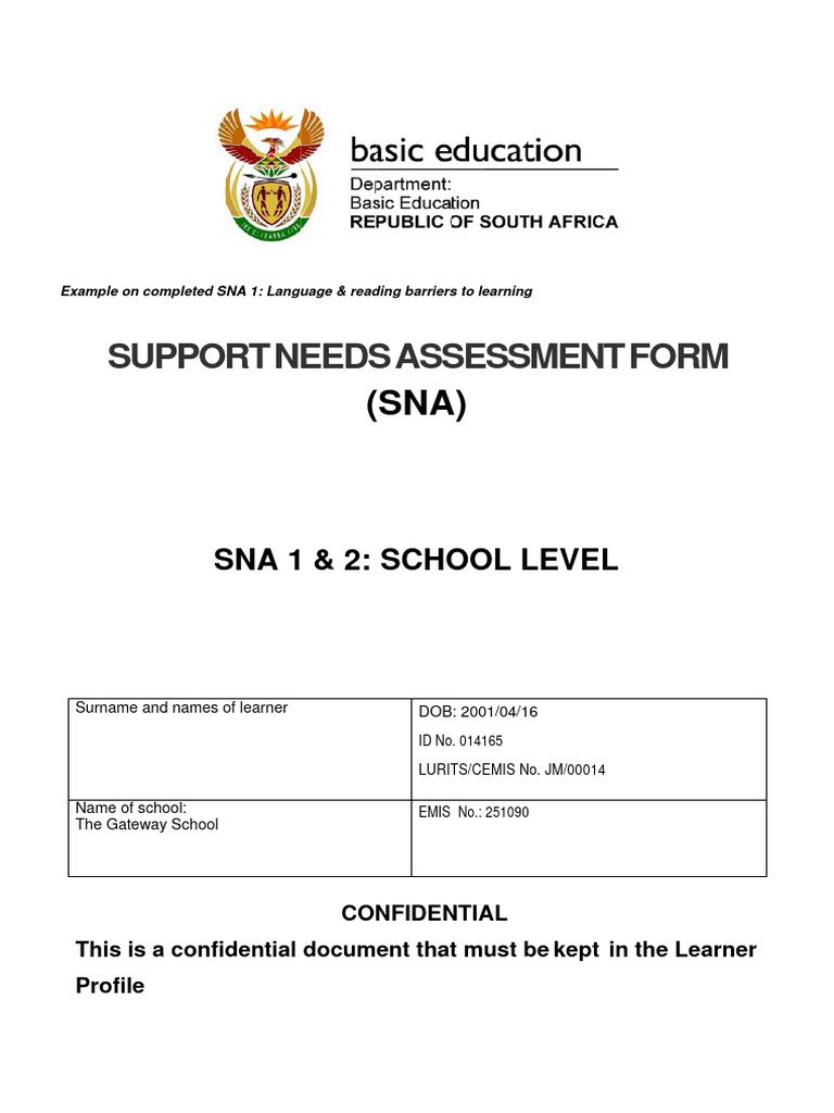 Completed SNA 1 Form Example | PDF | Educational Assessment | Learning