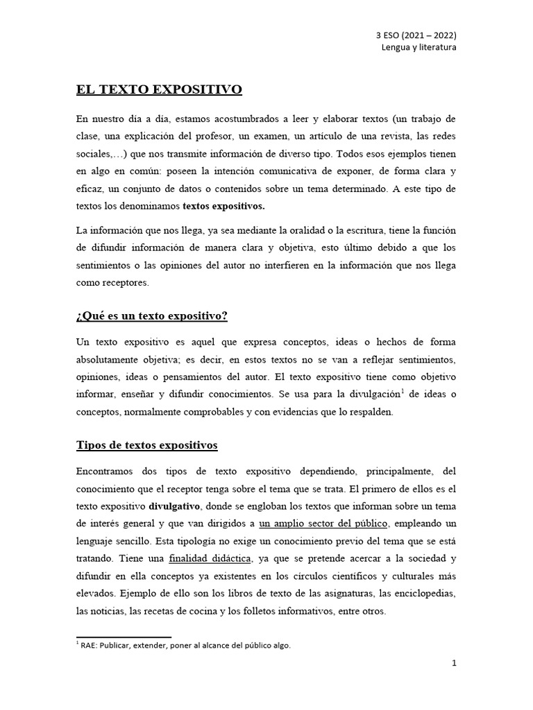 El Texto Expositivo | PDF | Verbo | Oración (Lingüística)