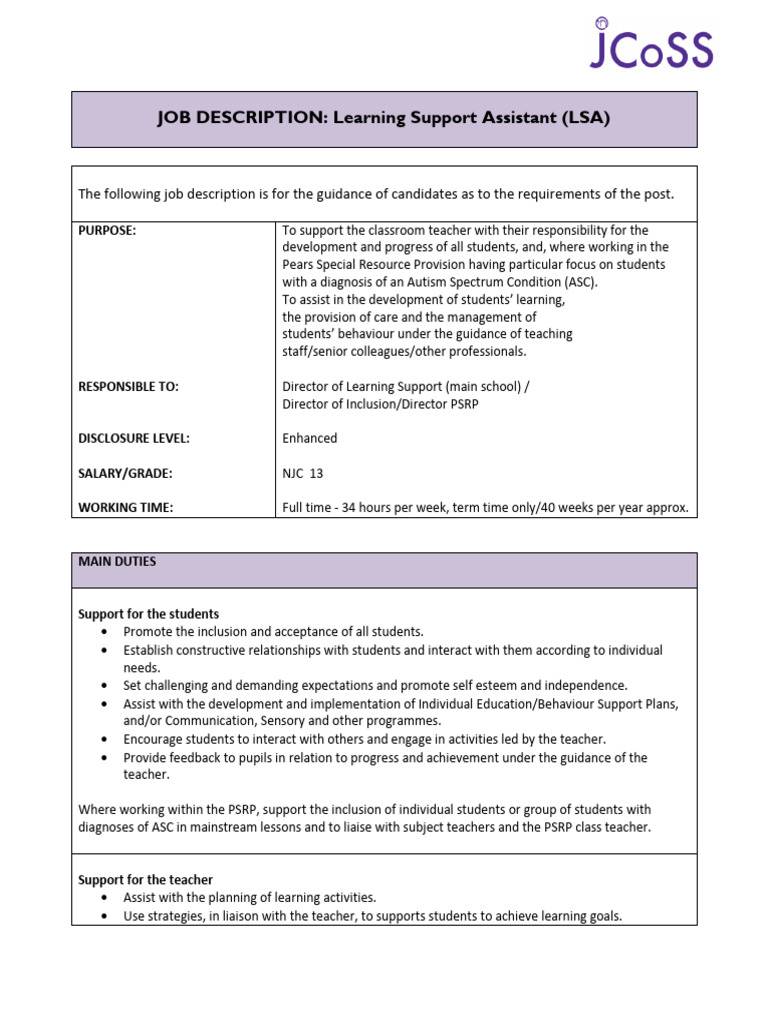 Job-Description-LSA-Main-School-or-PSRP-July-2017(0) | PDF | Teachers ...