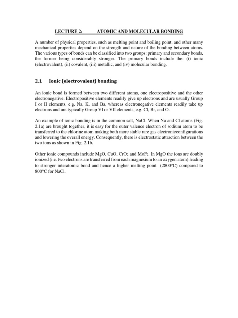 Atomic and Molecular Bonding | PDF | Chemical Bond | Ionic Bonding