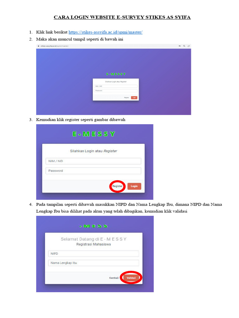 Cara Login Website E-Survei Dan G-Form Stikes As Syifa | PDF