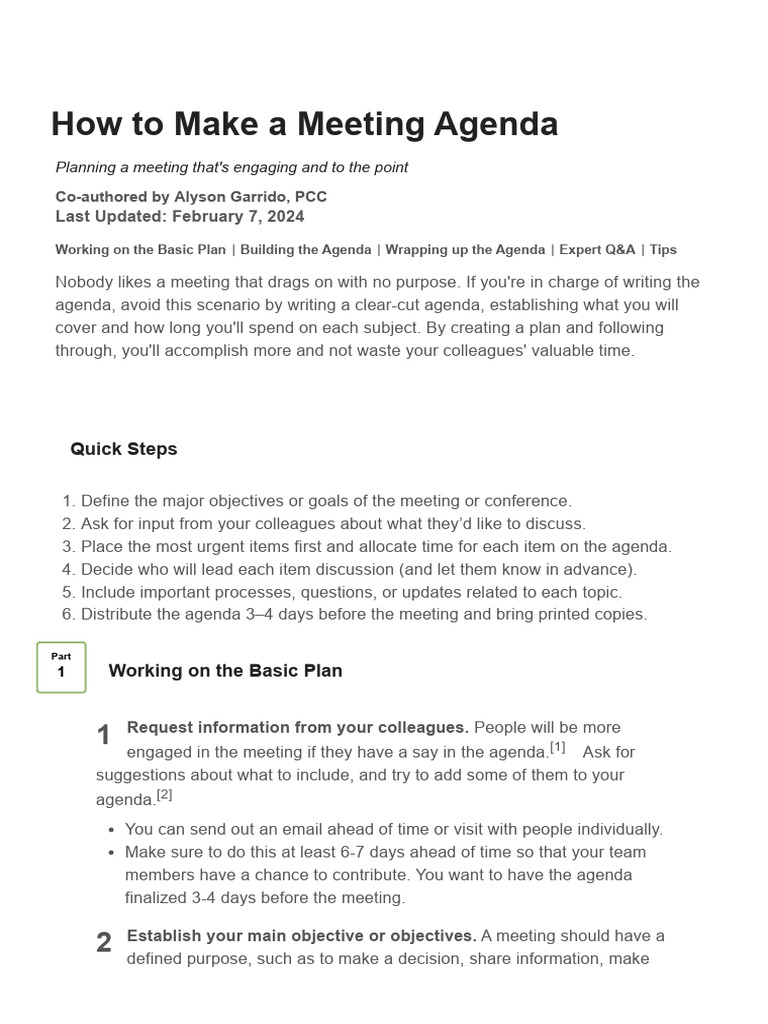 How To Write An Agenda For A Meeting - Tips and Template | PDF | Career ...