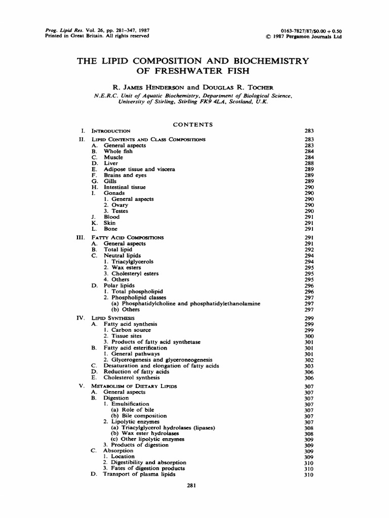Lipid Content of Freshwater Fish | PDF | Lipid | Fishery