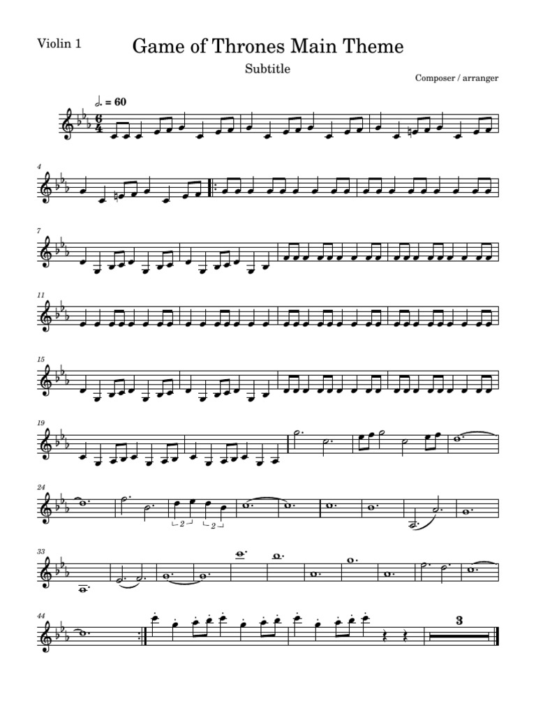 Game of Thrones Main Theme Violin 1 | PDF