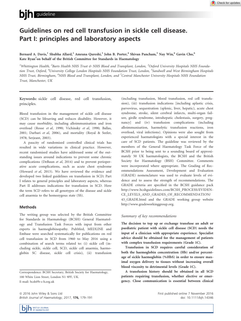 Chart Blood Transfusion Guidelines Sickle Cell - Free Printable Blood ...