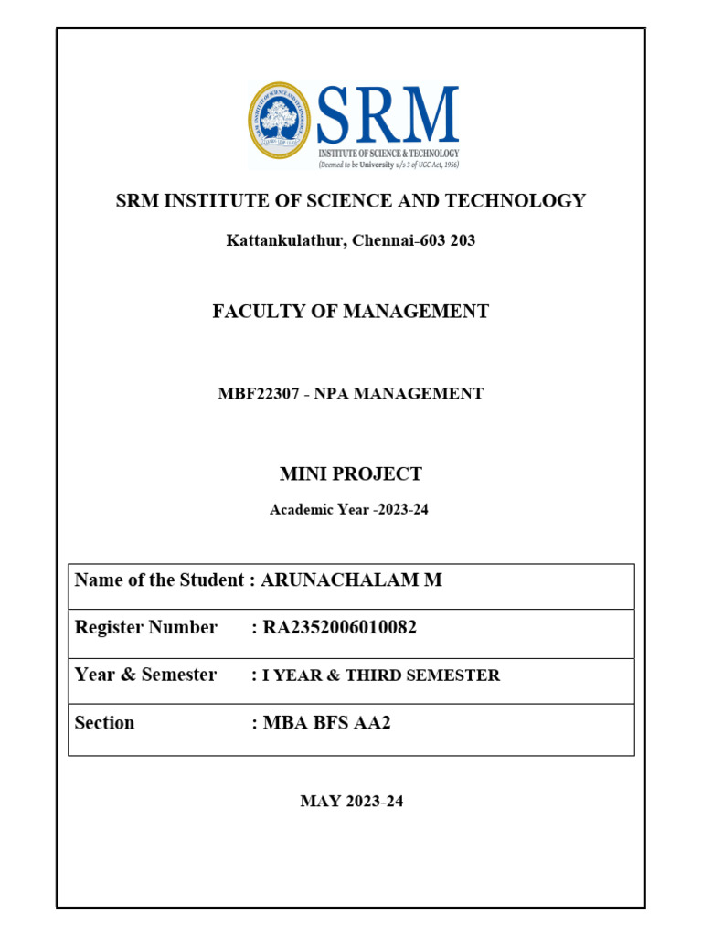 NPA Management in Capital Small Finance Bank | PDF | Banks | Debt