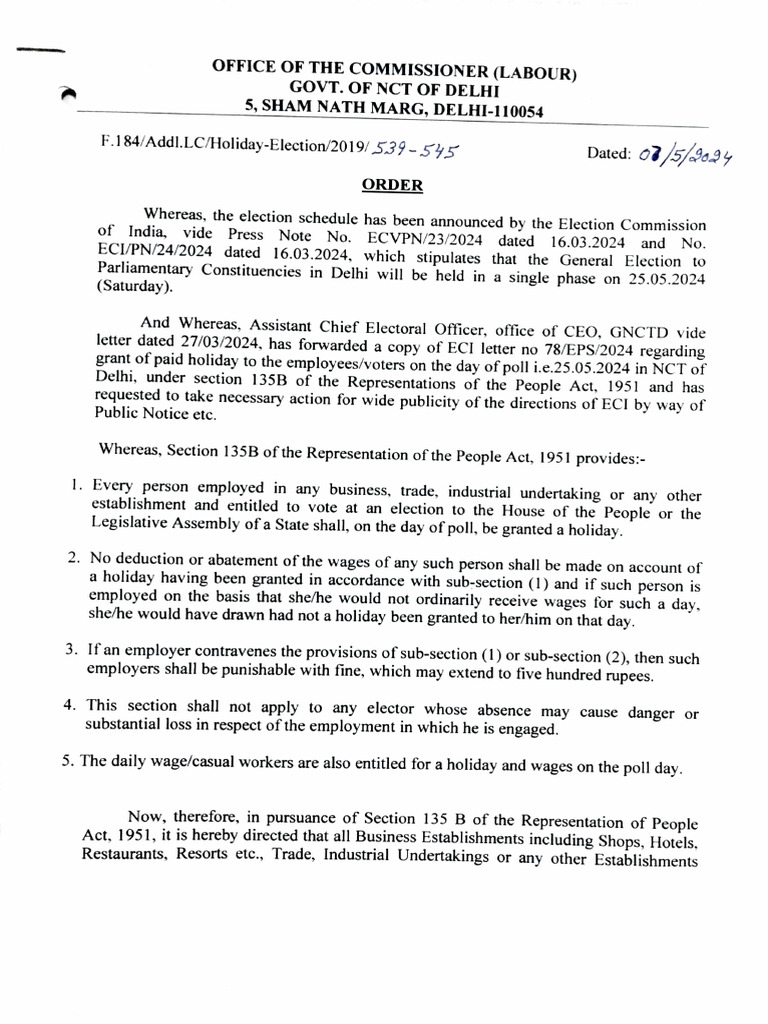 Declaration of Paid Holiday For All Establaishments and Factories Due ...