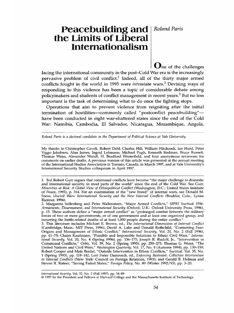 Paris - Peacebuilding and The Limits of Liberal Internationalism | PDF ...