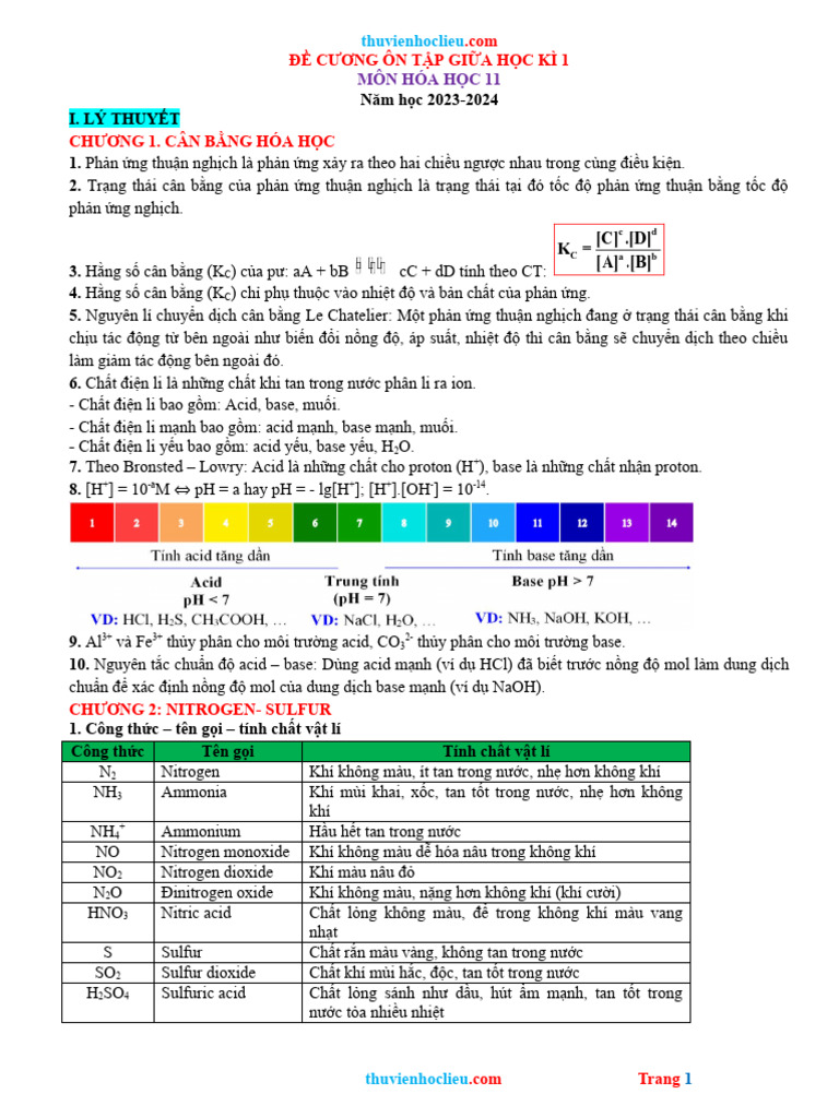De Cuong On Tap Giua HK1 Hoa 11 KNTT | PDF