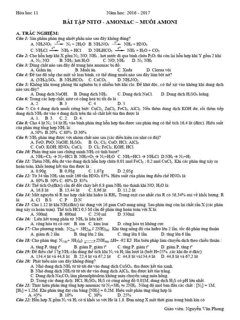 Bai Tap Amoniac Va Muoi Amoni | PDF