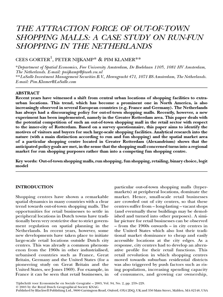 The Attraction Force of Out of Town Shopping Malls A Case Study On Run ...