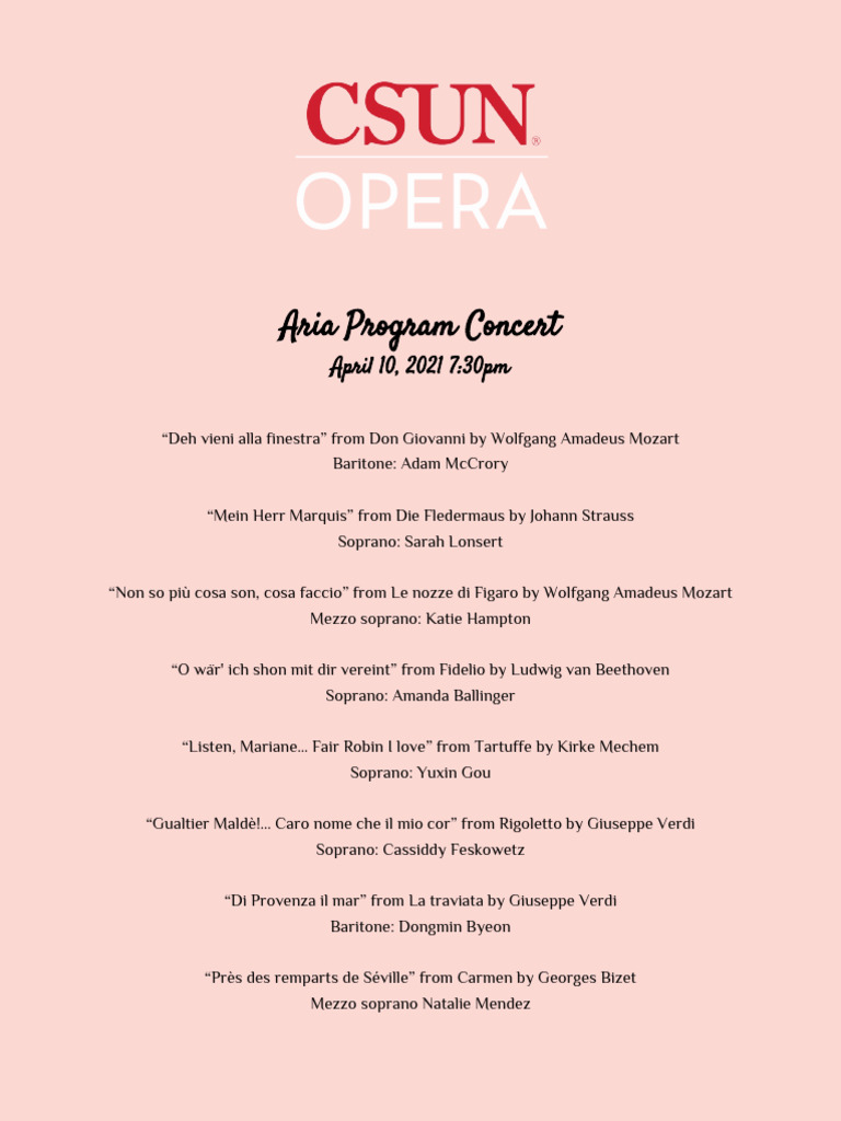 Aria Program Program, April 10 | PDF