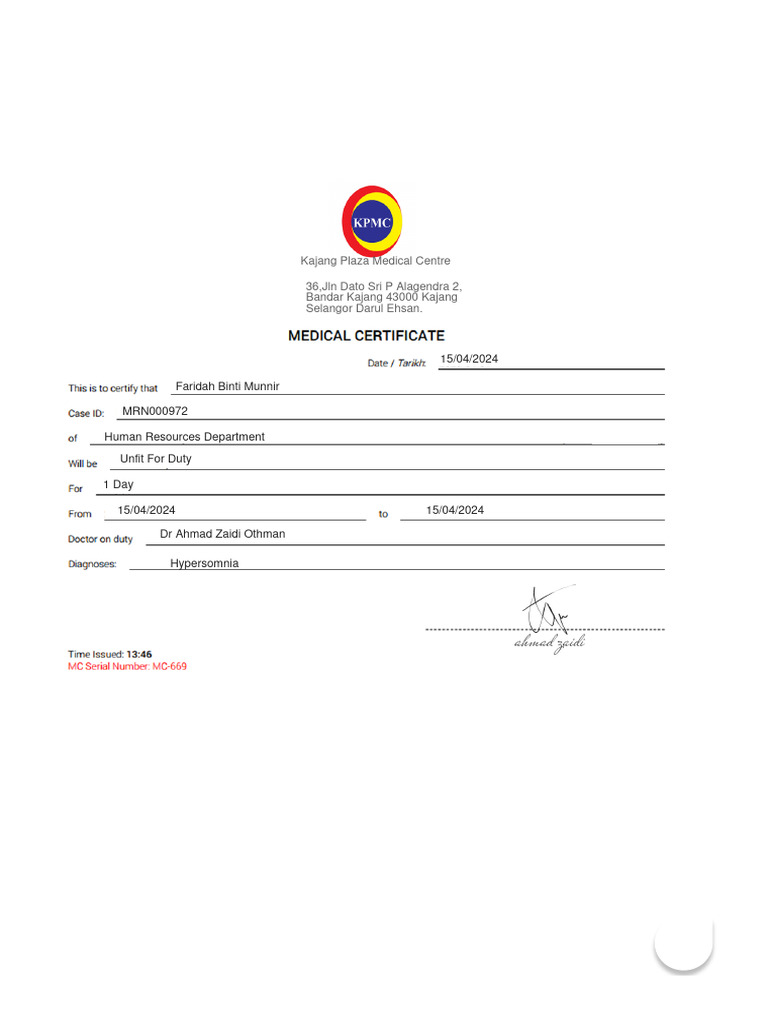 Medical Certificate Settings - Klinify | PDF