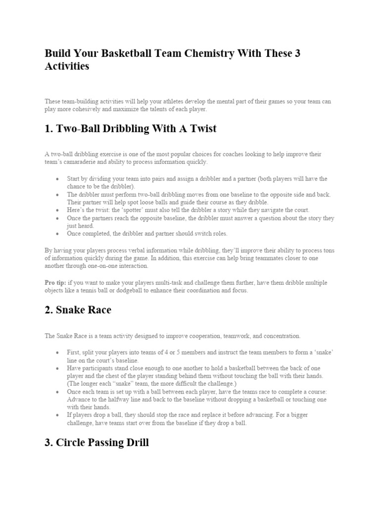 Build Your Basketball Team Chemistry With These 3 Activities | PDF ...