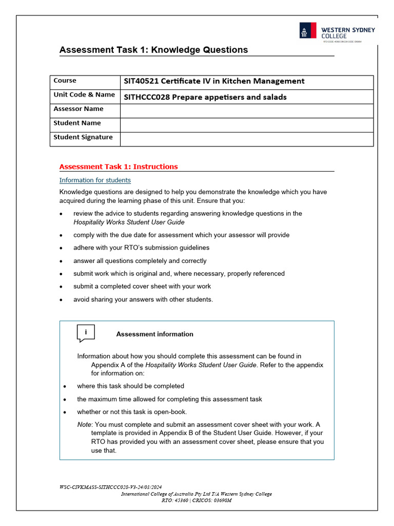 Assessment-Task-1 SITHCCC028 | PDF | Cooking | Hors D'oeuvre