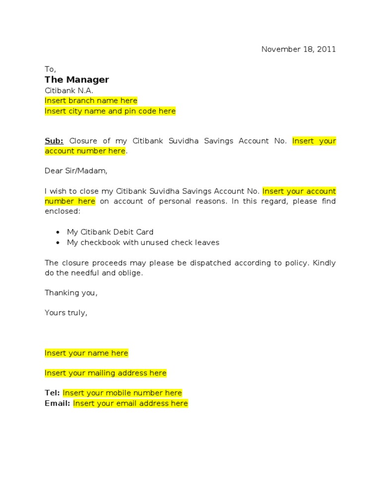 Citibank Suvidha Account Closure Letter | PDF | Banking | Financial ...