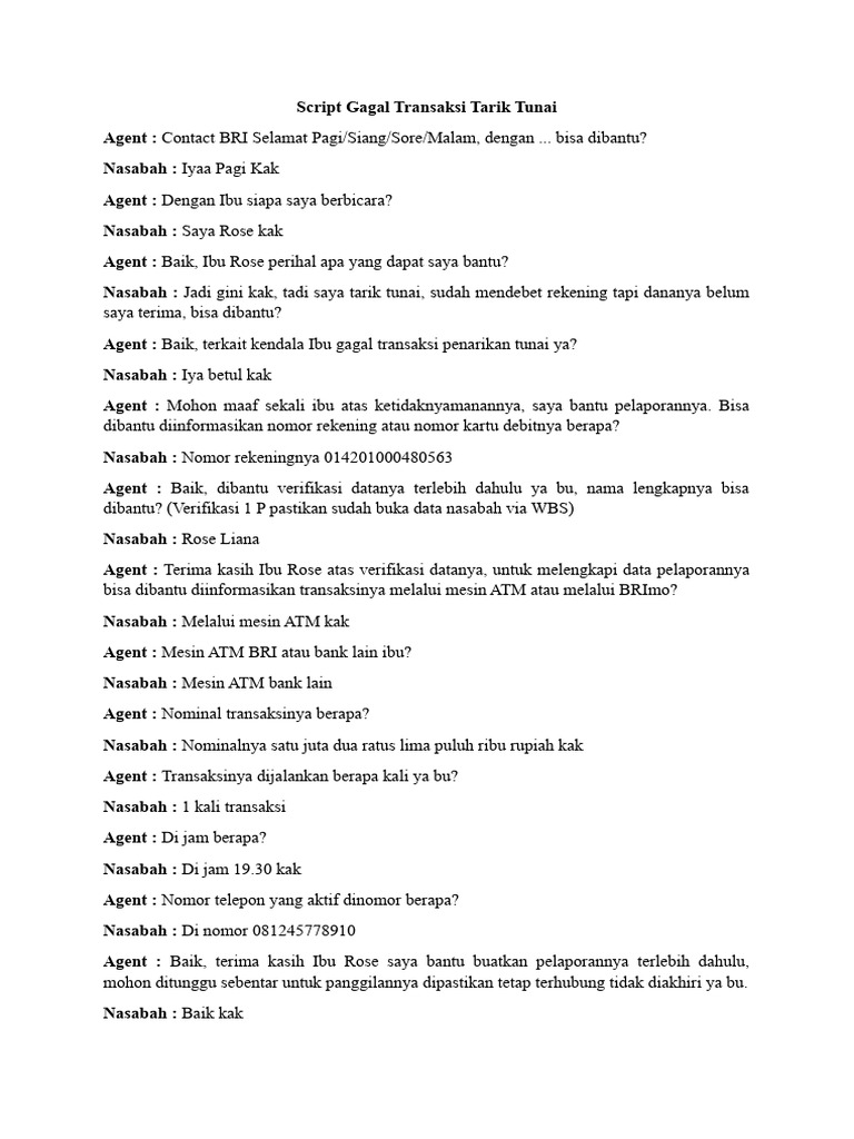 Script Roleplay Gagal Transaksi Tarik Tunai | PDF | Bisnis