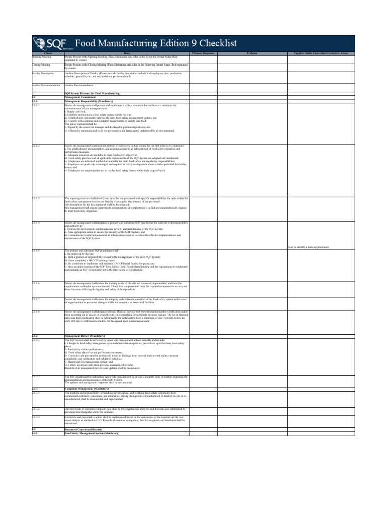 Food Manufacturing Checklist Edition 9 | PDF | Food Safety | Audit