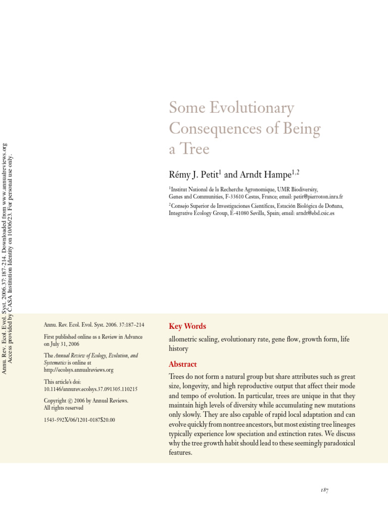 petit-hampe-2006-some-evolutionary-consequences-of-being-a-tree | PDF | Evolution | Trees