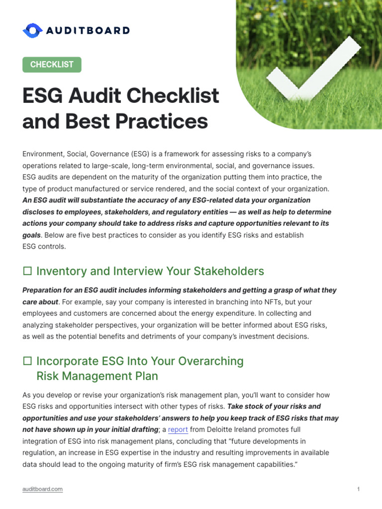 ESG Audit Checklist and Best Practices | PDF | Economy And The ...