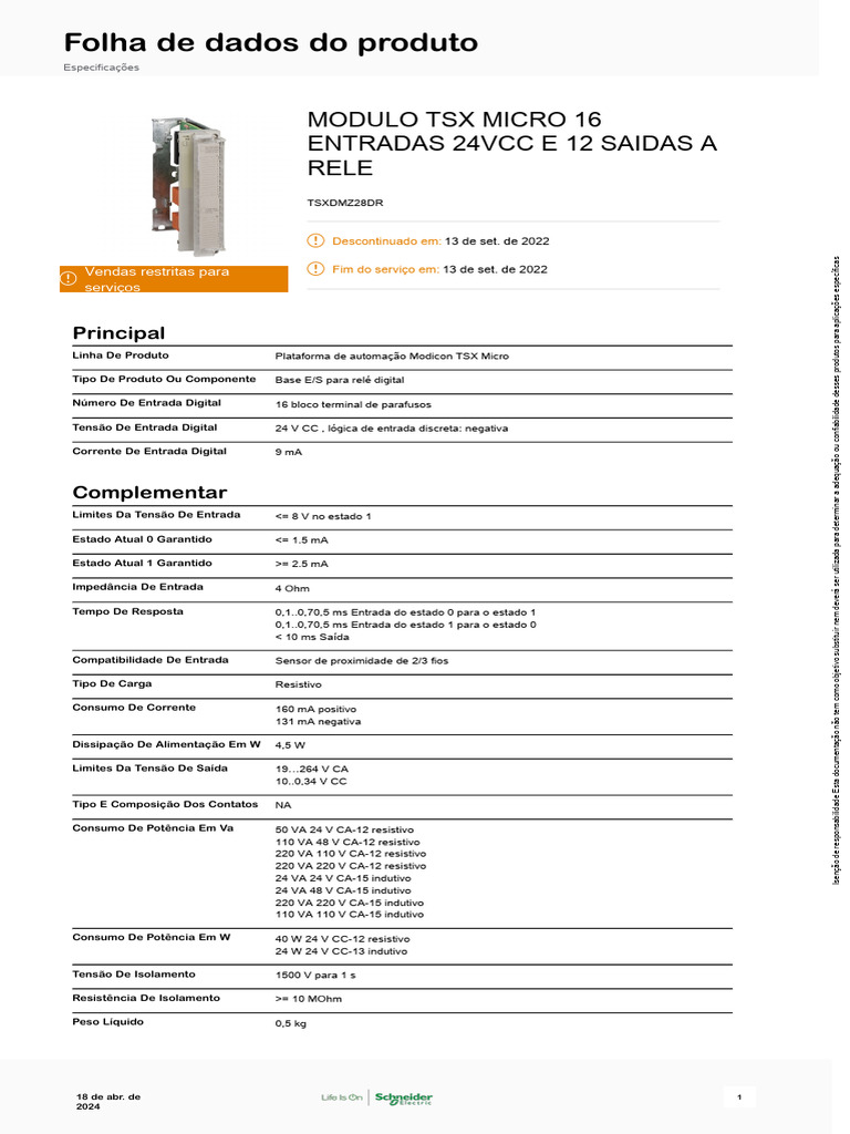 Schneider Electric - Modicon-TSX-Micro - TSXDMZ28DR | PDF | Engenharia ...