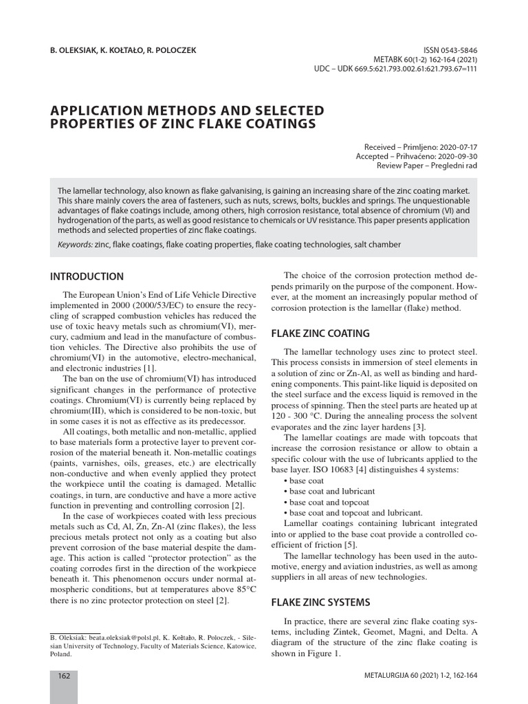 Zinc Flake System (Article) | Download Free PDF | Corrosion | Steel