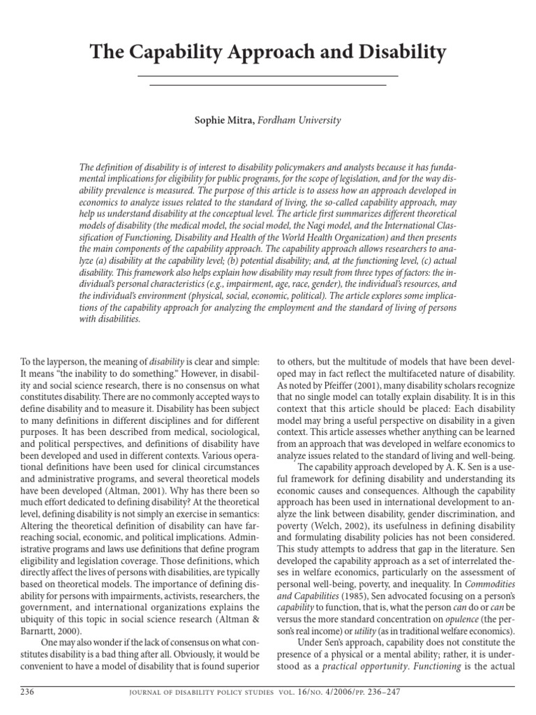 Capability Approach & Disability | PDF | Disability | Poverty