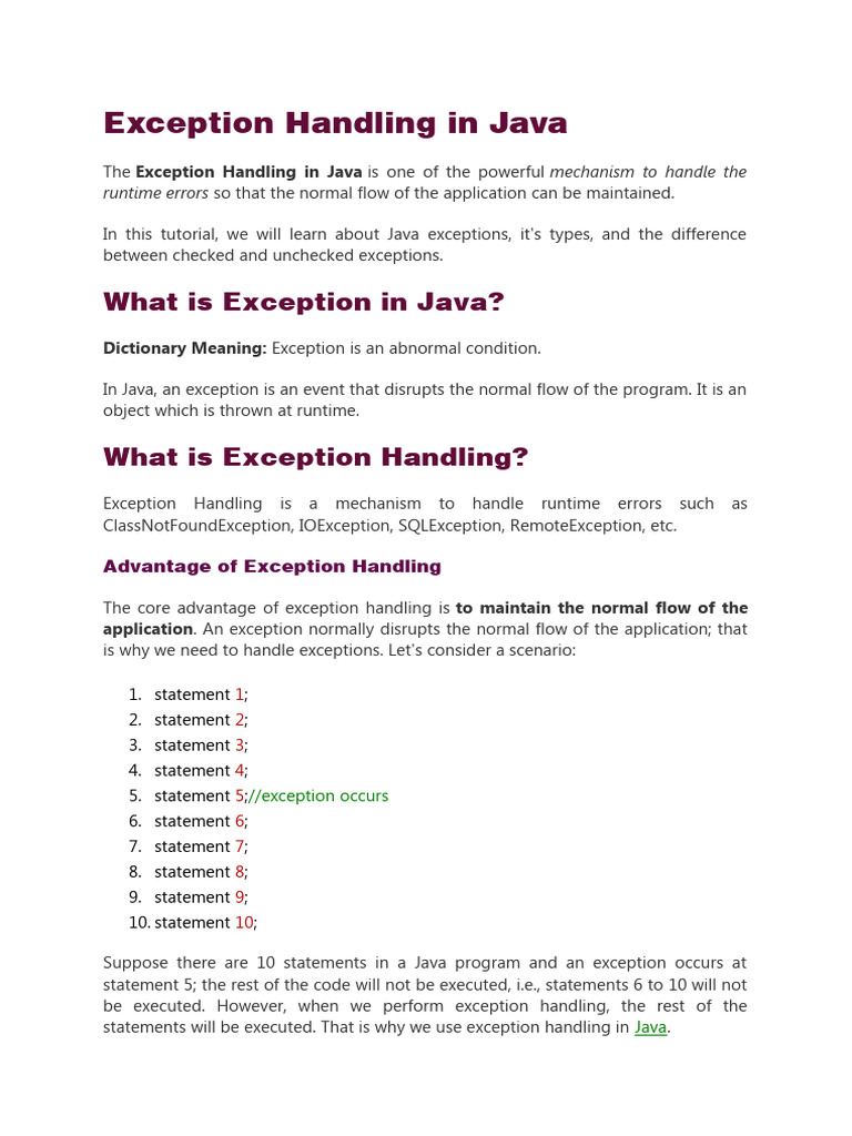 Exception Handling In Java Pdf Java Programming Language Class