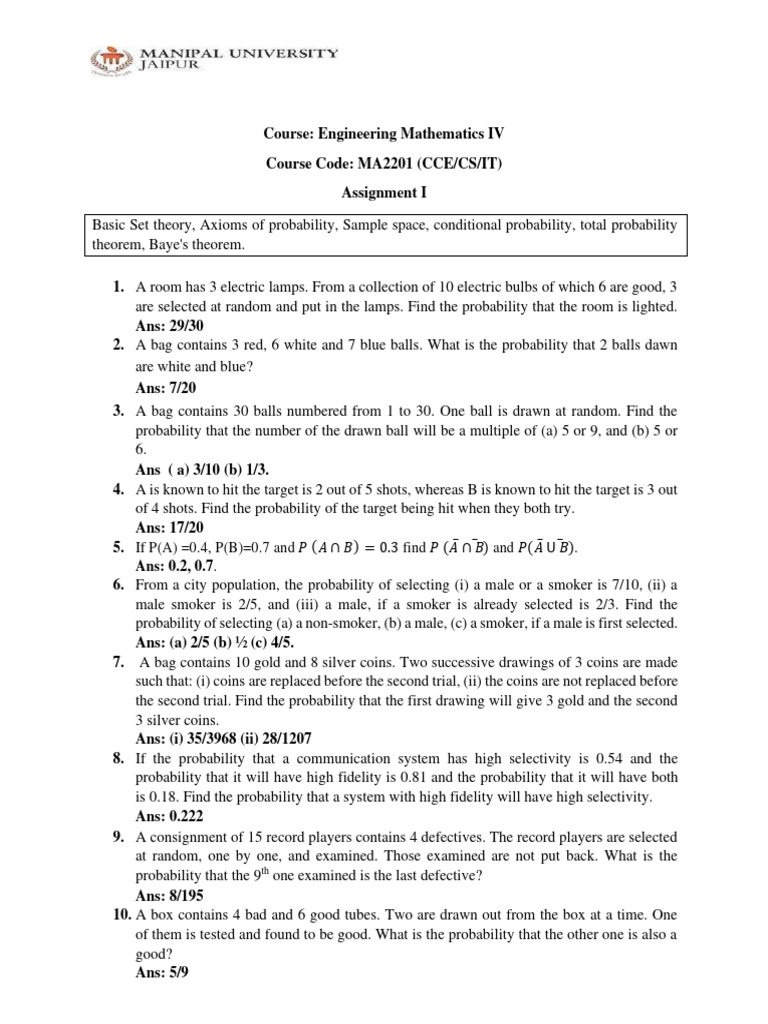 MA2201 Assignment 1 | Download Free PDF | Probability | Statistics