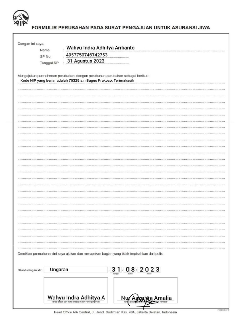 Form Perubahan SP 0715 | PDF
