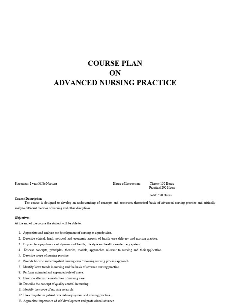 Course-Plan-Advance-Nursing-1st Year M.SC | PDF | Nursing | Health Care