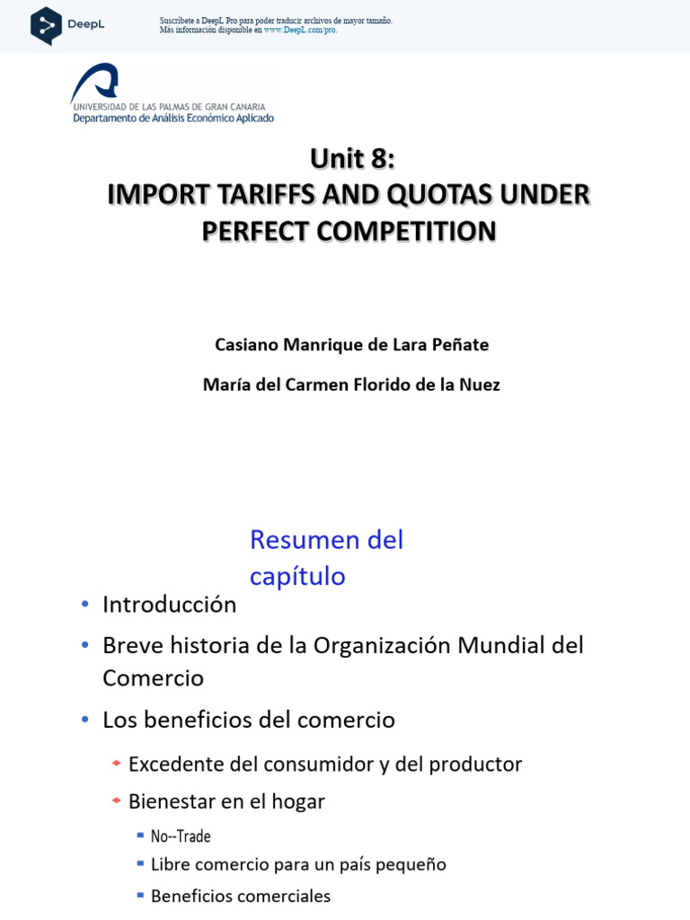 Unit 8 - Import Tariffs and Quotas Under Perfect Competition (CM) Es | Descargar gratis PDF ...