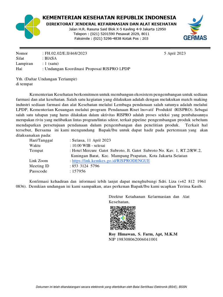 Undangan Koordinasi Proposal RISPRO LPDP | PDF