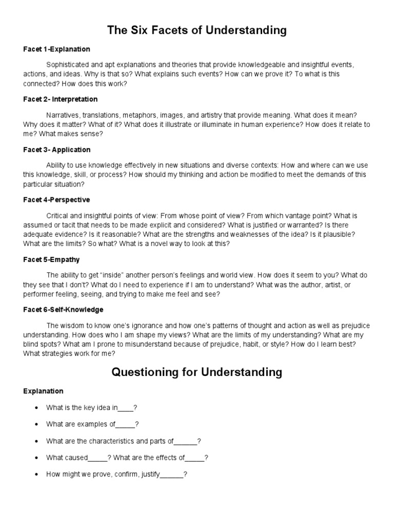 Understanding Through Six Facets | PDF | Understanding | Thought