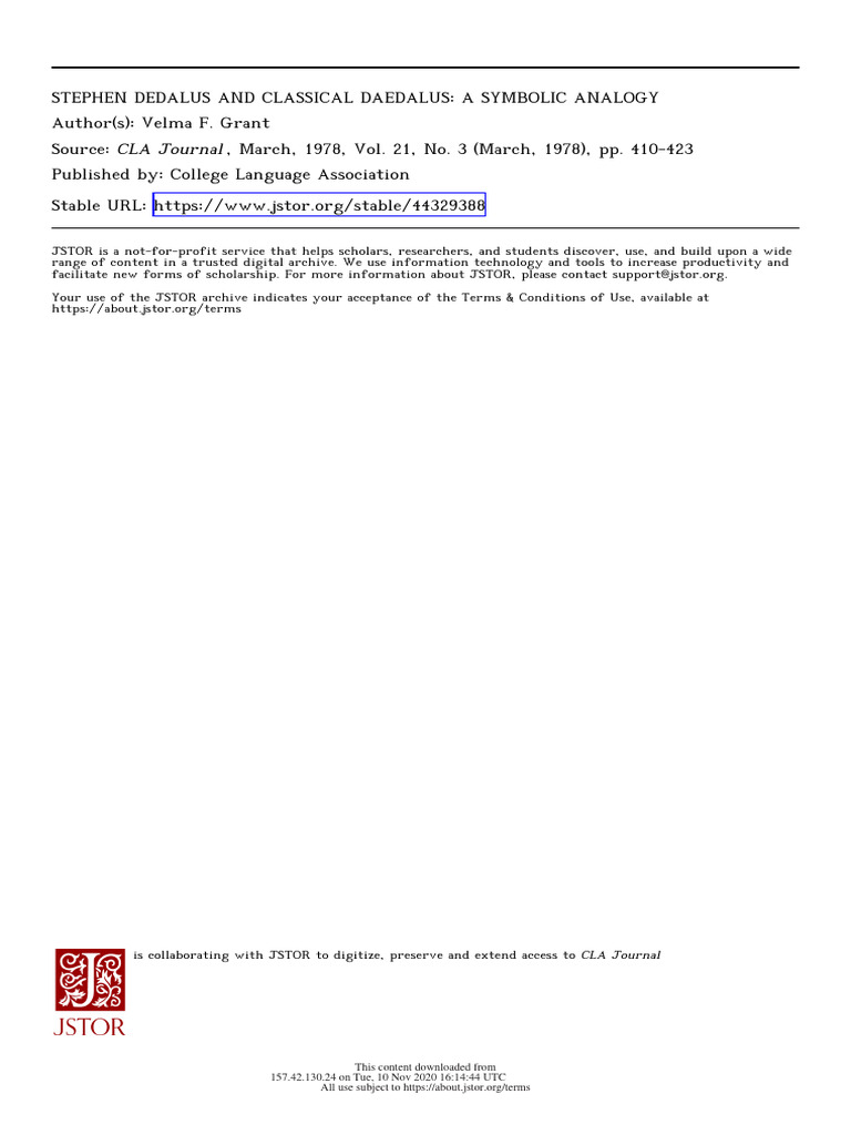 Stephen Dedalus and Classical Daed A Symbolic Analogy | PDF | A ...