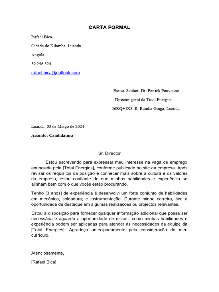 Carta Formal | PDF | Negócios | Tecnologia e Engenharia