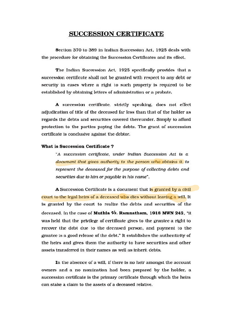 Succession Certificate | PDF