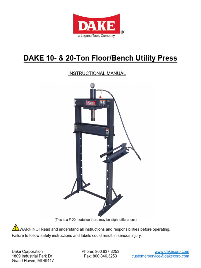10-20 Ton Floor Bench Utility Press Instruction Manual | PDF | Screw | Pump